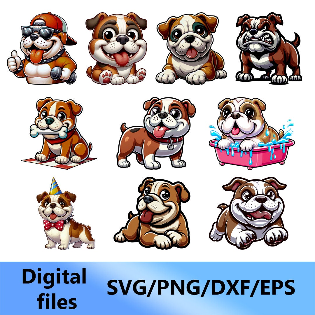 Bulldog, Digital Clipart, Svg, Png, Dxf, Eps Files set 10 Pcs. - Etsy