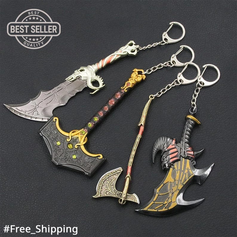 God of War Keychain Set: Kratos Axe, Blades of Chaos, Mjolnir - Gamer ...