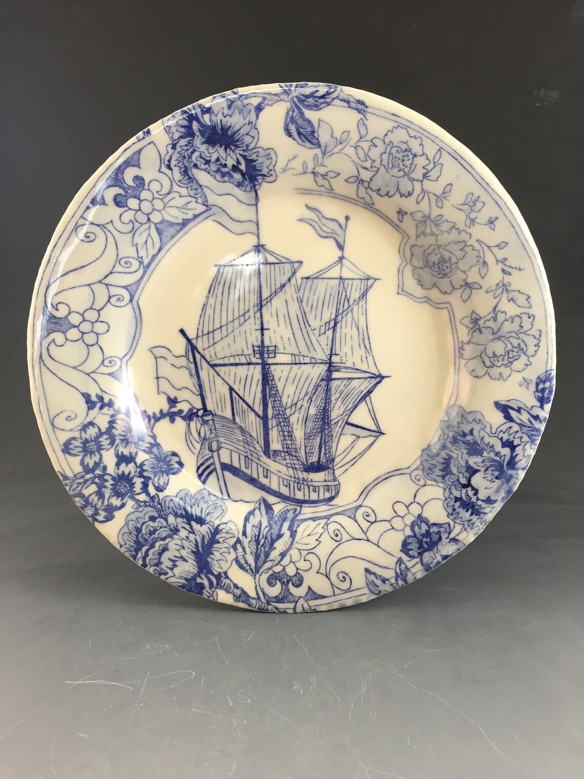 Blue and White Ship Plate - Etsy