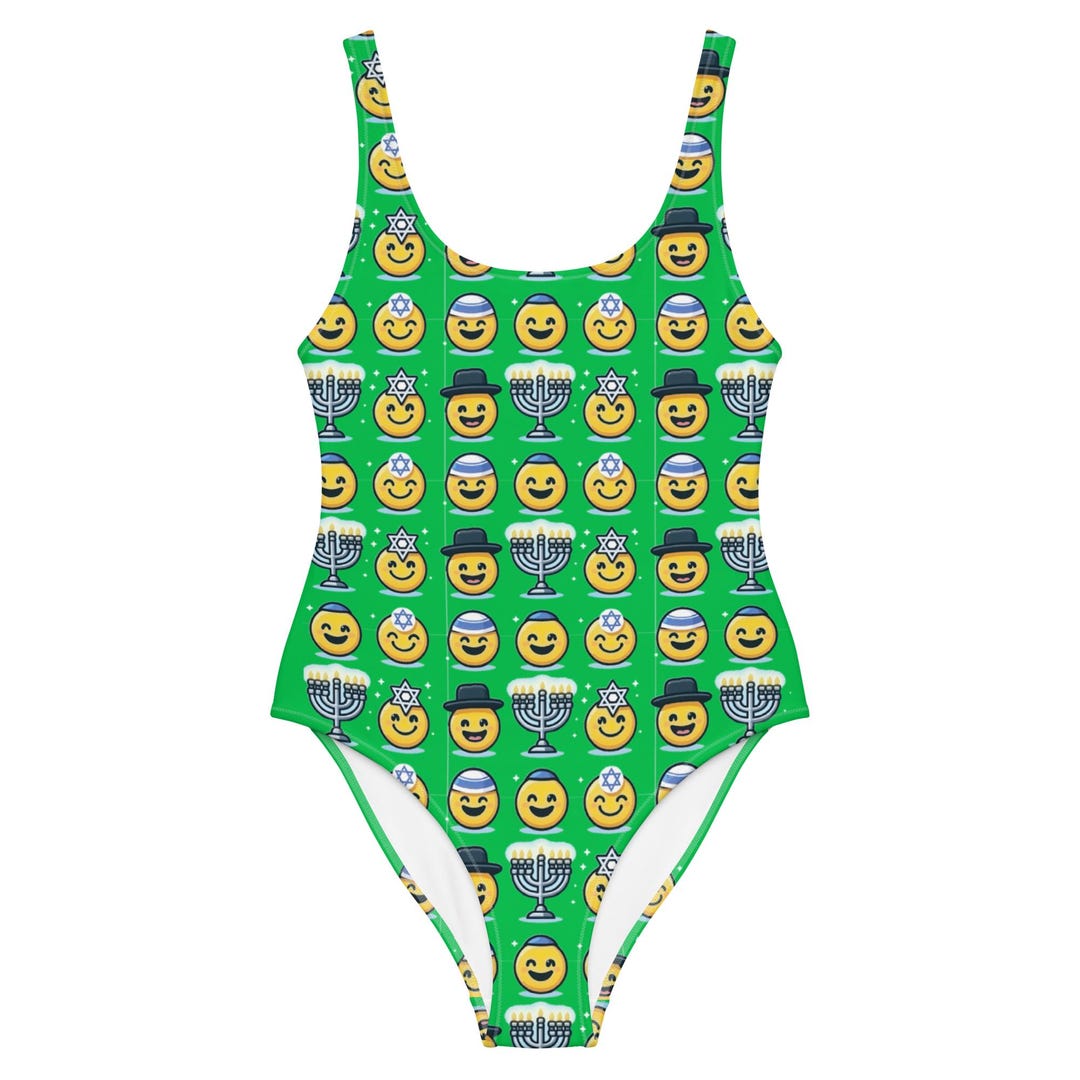 One-piece Swimsuit Jewish Emoji Green - Etsy