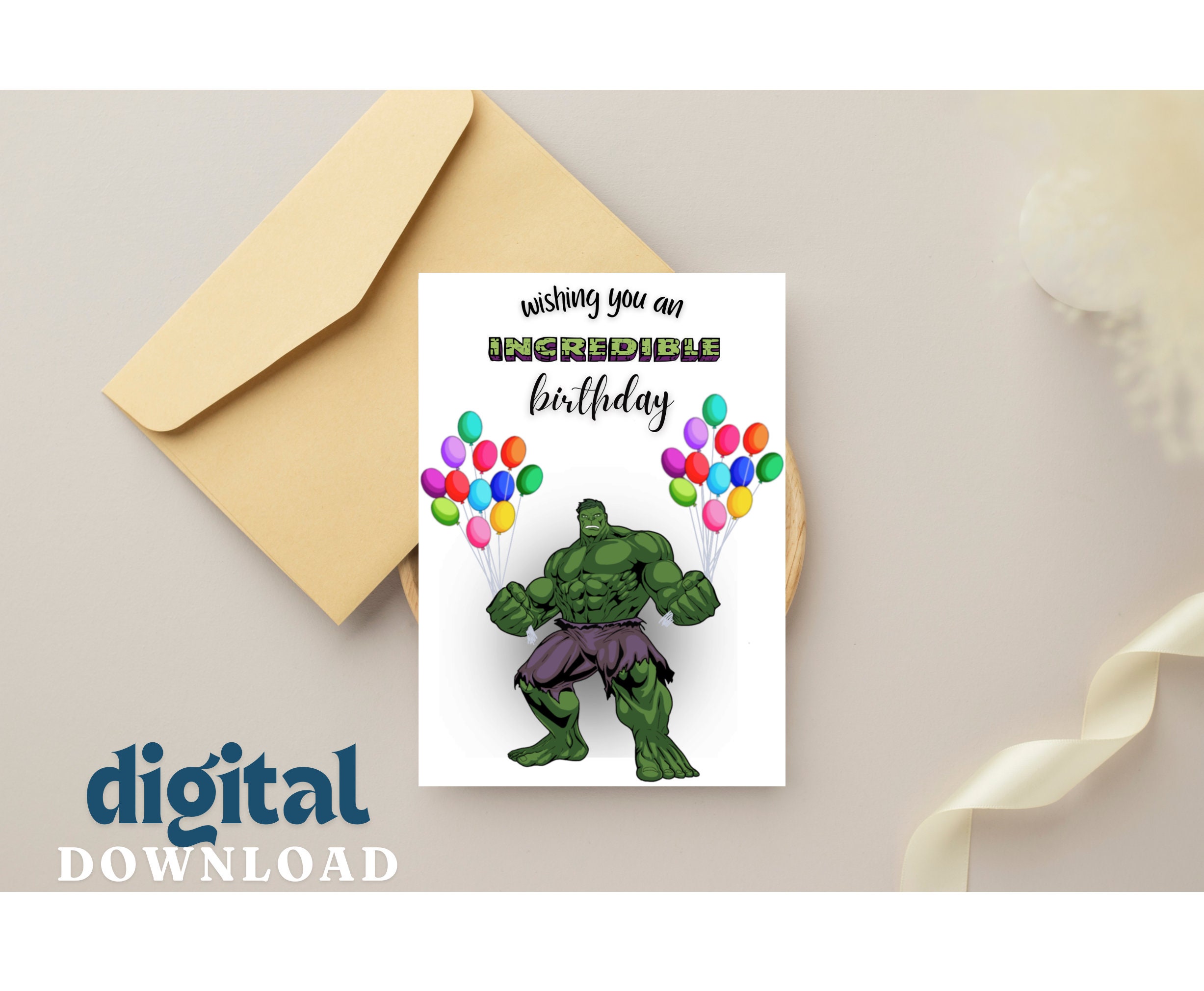 Printable Incredible Hulk Birthday Card Instant Download 5x7 Inch Card ...