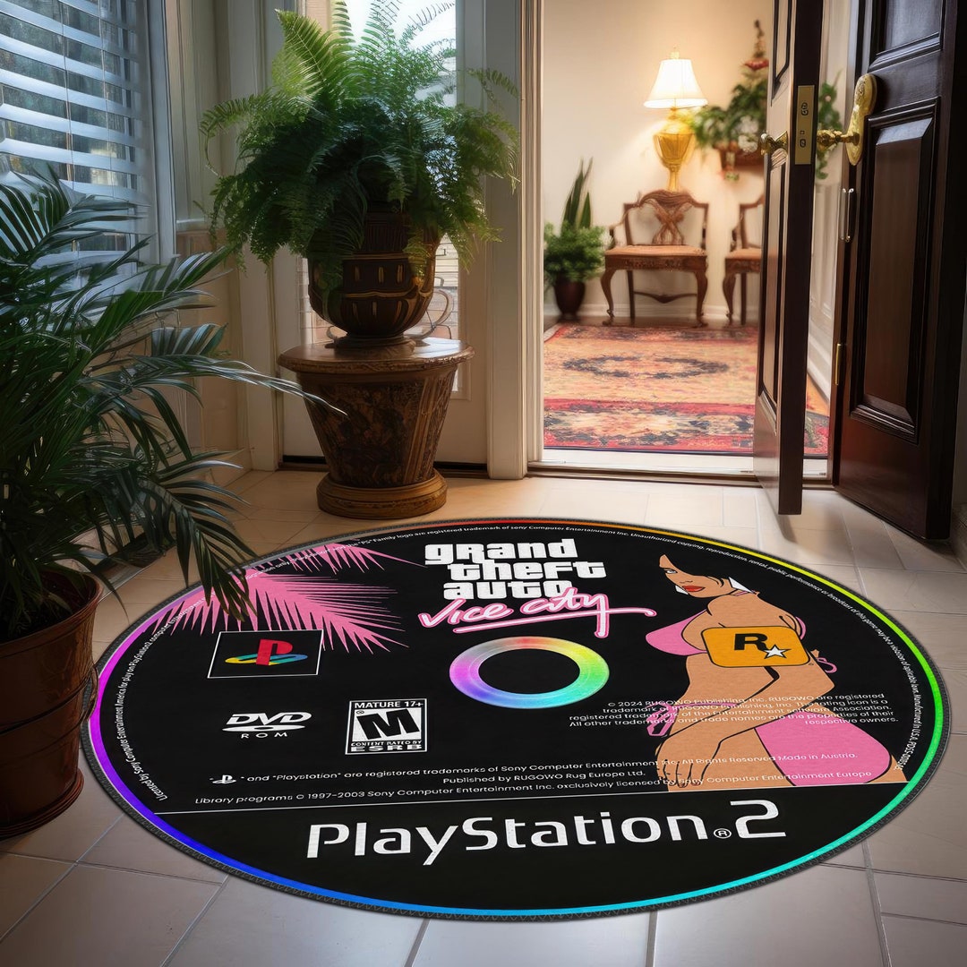 Grand Theft Auto Vice City PS2 Disc Rug, Retro Gaming Decor for Living ...