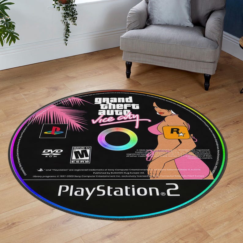 Grand Theft Auto Vice City PS2 Disc Rug, Retro Gaming Decor for Living ...