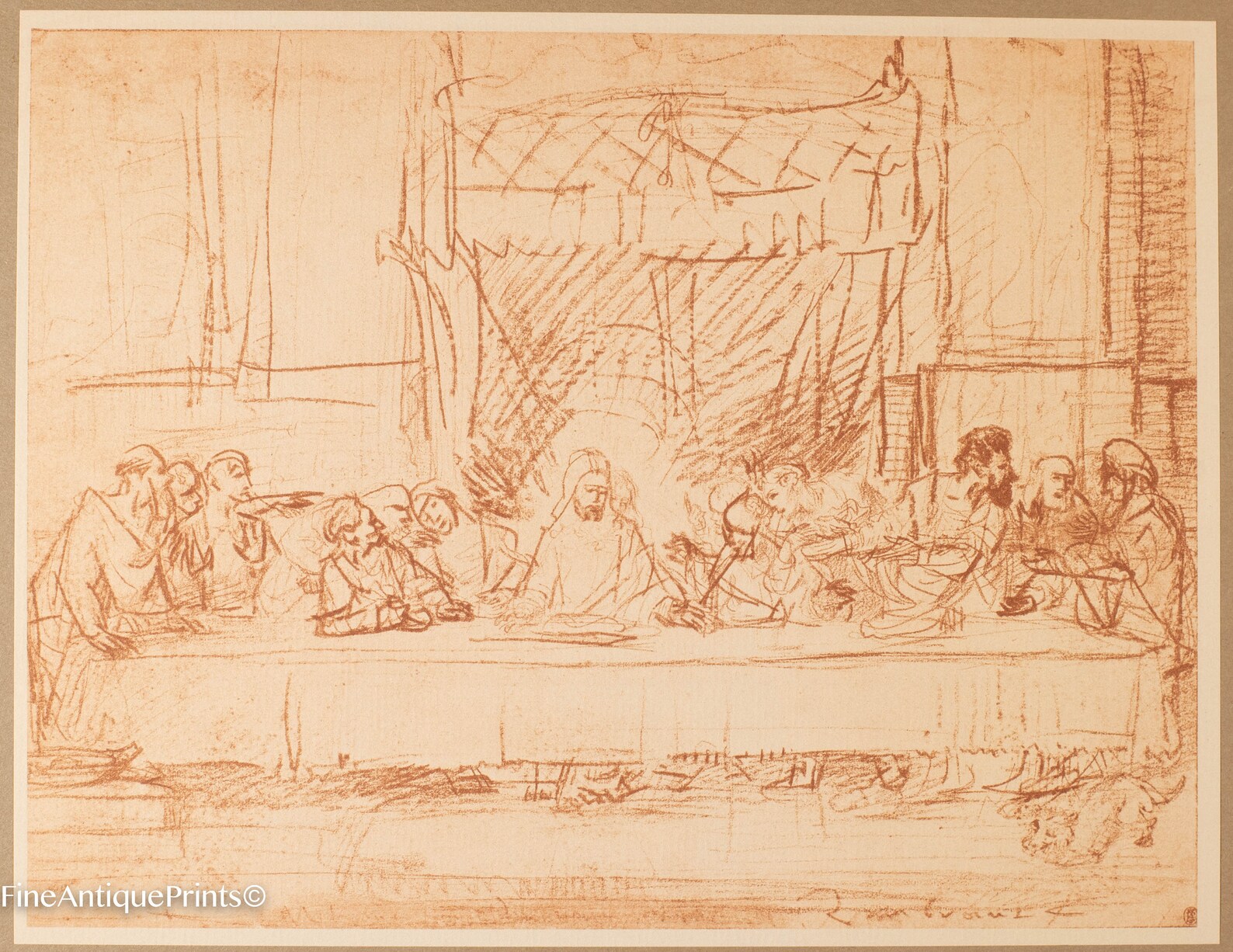 Fine Antique Print the Last Supper Leonardo Da Vinci by Rembrandt Old ...