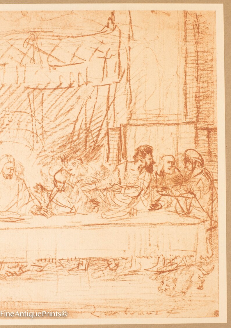 Fine Antique Print the Last Supper Leonardo Da Vinci by Rembrandt Old ...