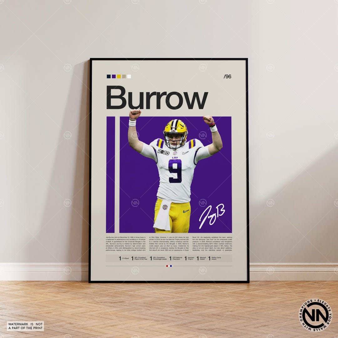 Joe Burrow Poster, Lsu Print, NFL Poster, Sports Poster, NFL Fans ...
