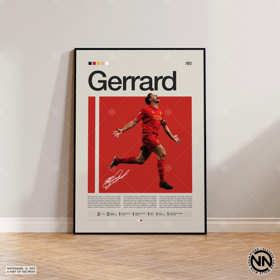 Steven Gerrard Poster, Liverpool Poster, Soccer Gifts, Sports Poster ...