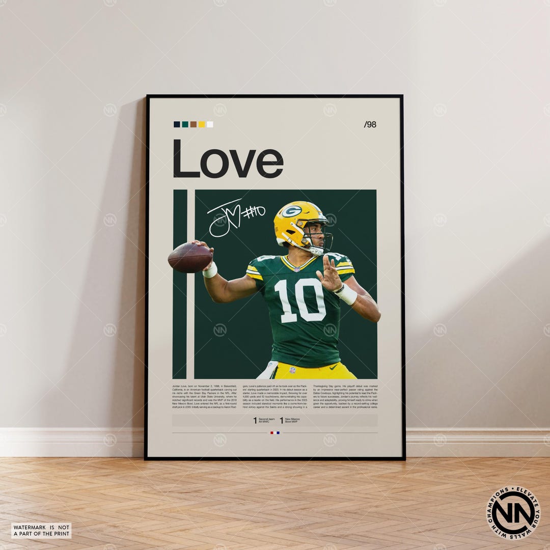 Jordan Love Poster, Green Bay Packers Print, NFL Poster, Sports Poster ...