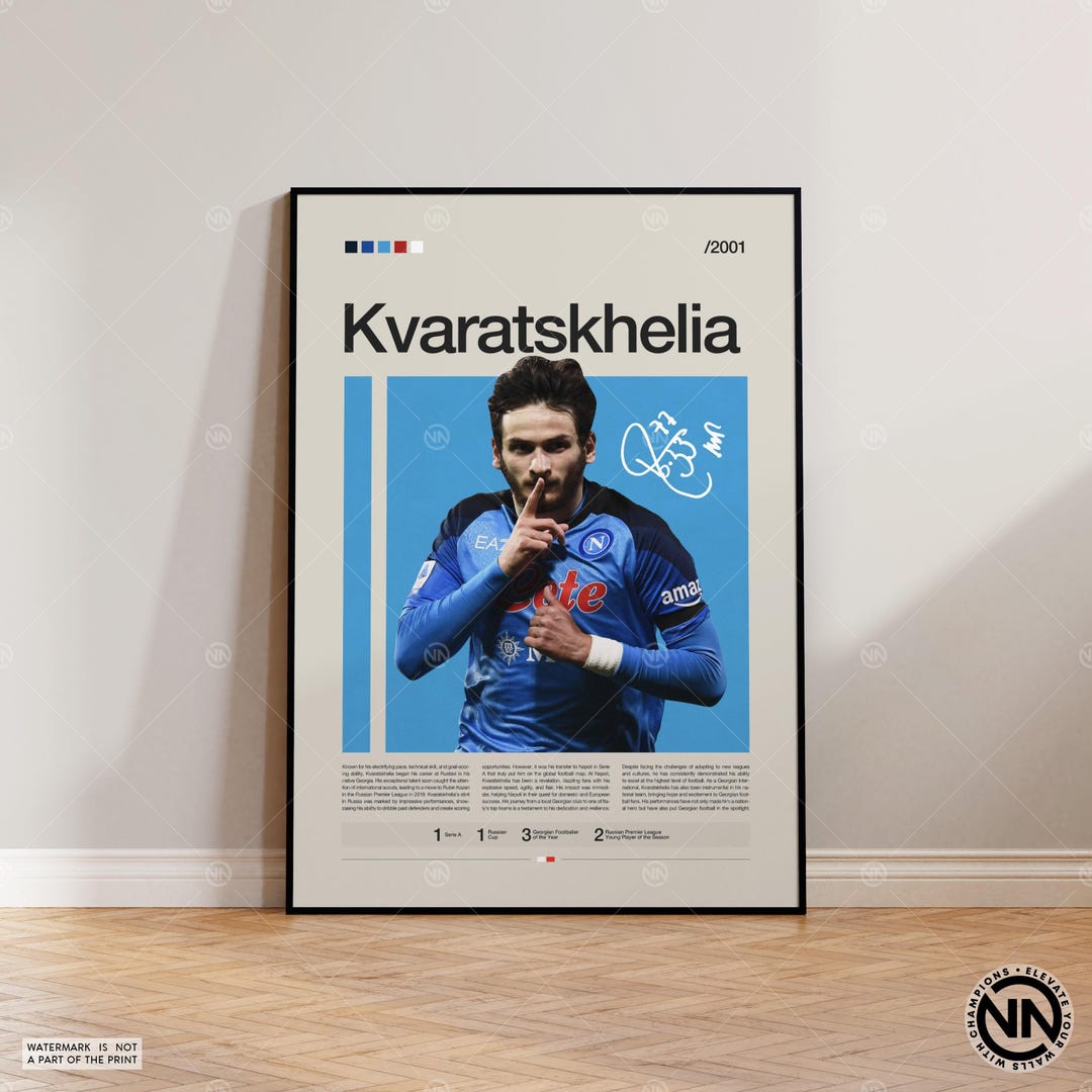 Khvicha Kvaratskhelia Poster, SSC Napoli Print, Soccer Gifts, Sports ...