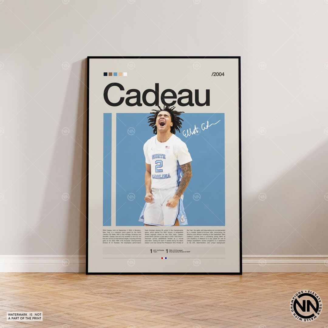 Elliot Cadeau Poster, North Carolina, NBA Poster, Sports Poster, Mid ...