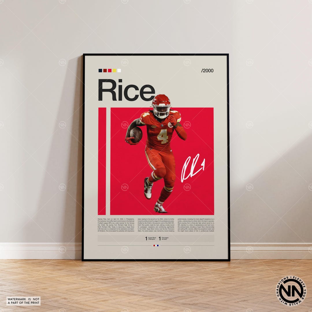 Rashee Rice Poster, Kansas City Chiefs Print, NFL Poster, Sports Poster ...