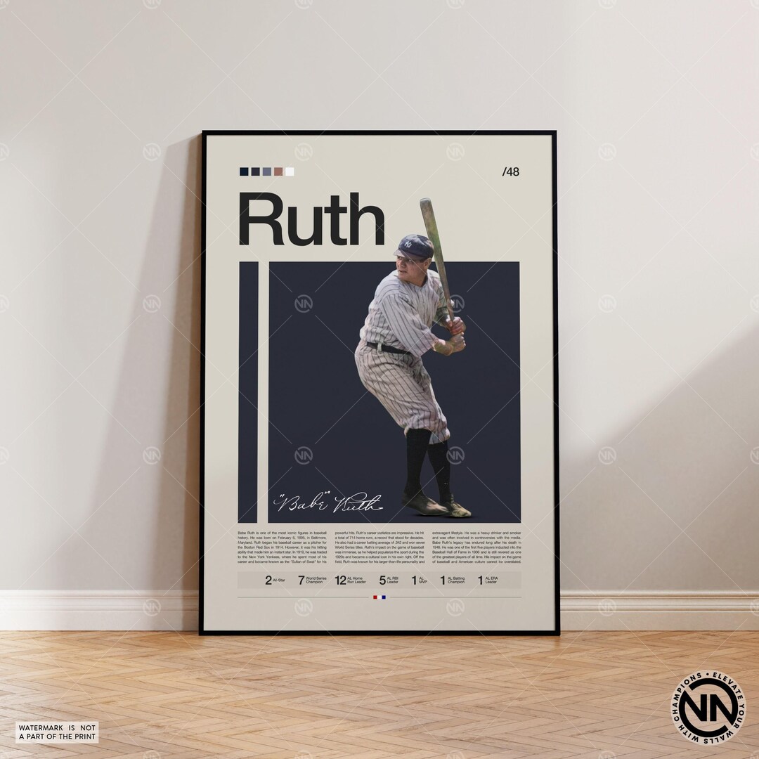 Babe Ruth Poster, New York Yankees, Yankees Print, Baseball Prints ...