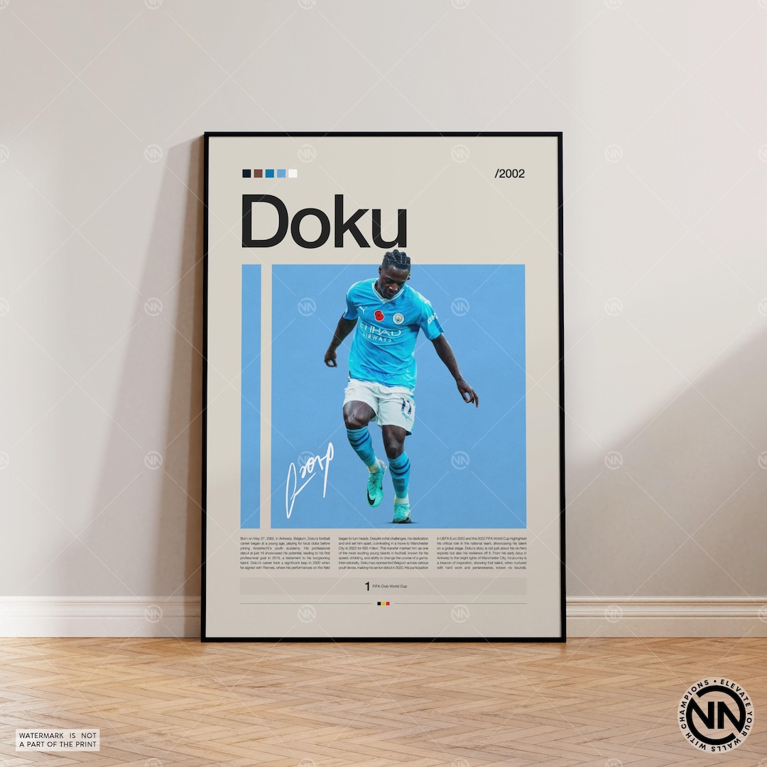 Jeremy Doku Poster, Manchester City Poster, Soccer Gifts, Sports Poster ...
