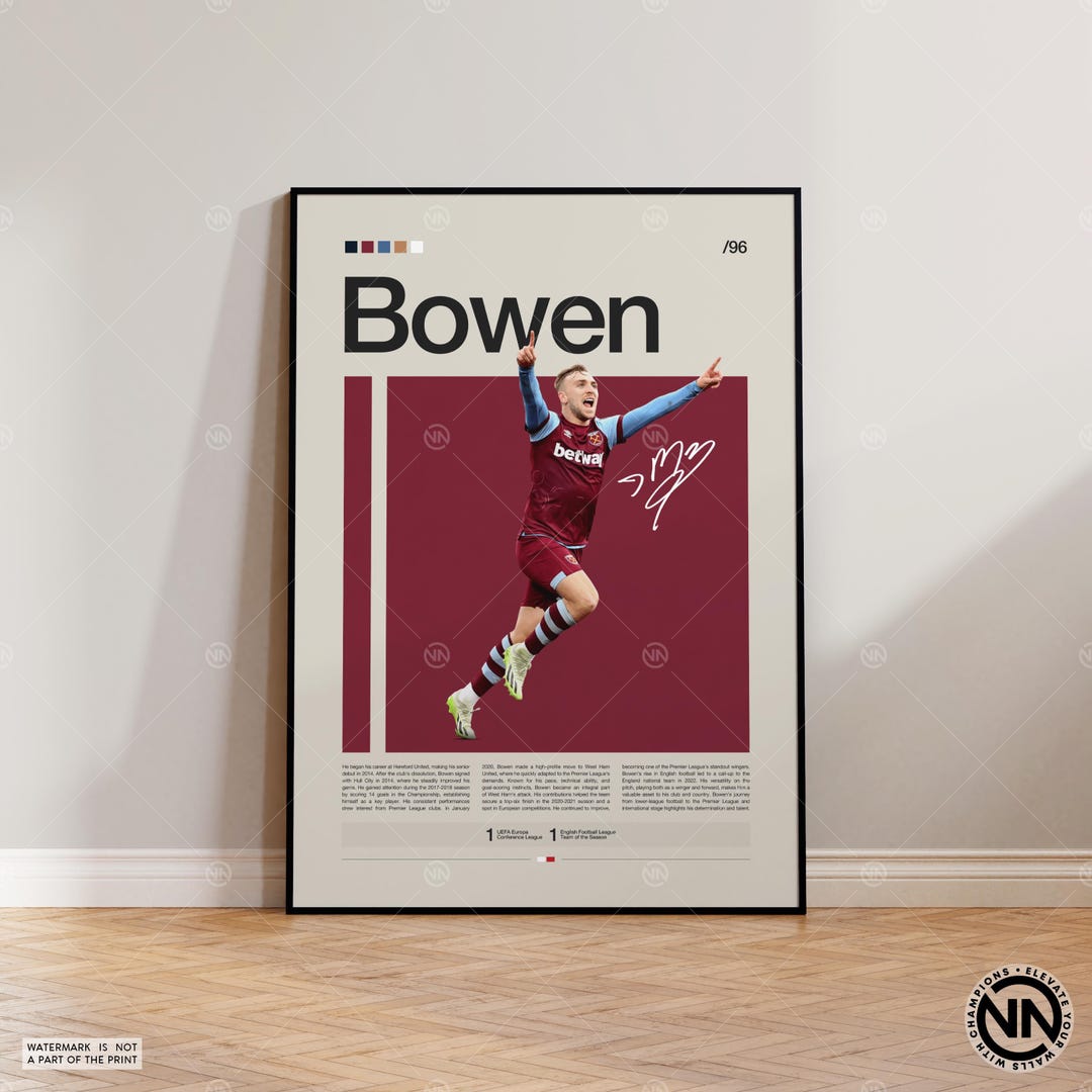 Jarrod Bowen Poster, West Ham United, Soccer Gifts, Sports Poster ...