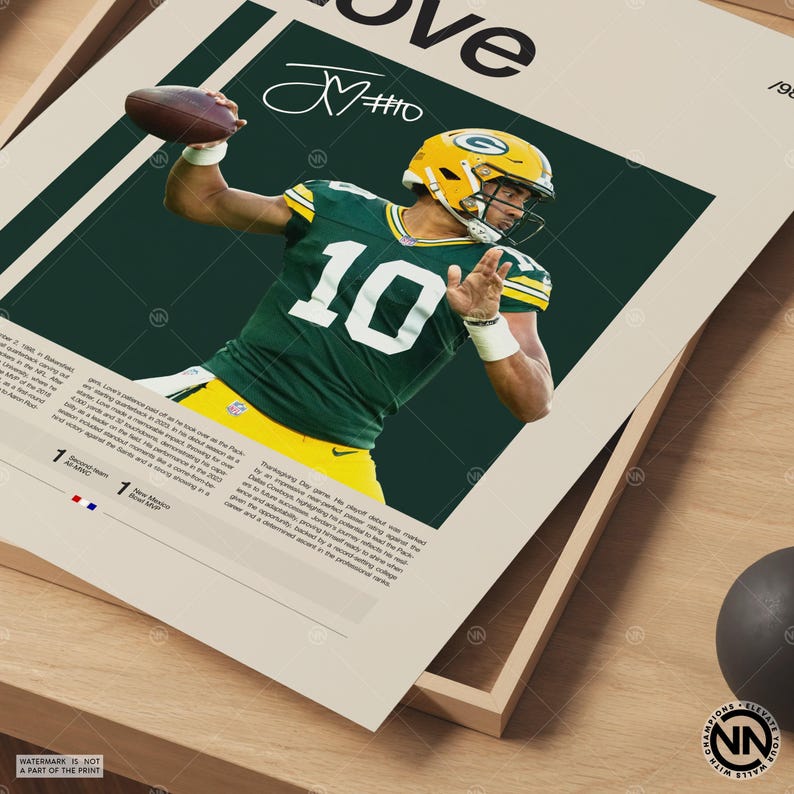 Jordan Love Poster, Green Bay Packers Print, NFL Poster, Sports Poster ...