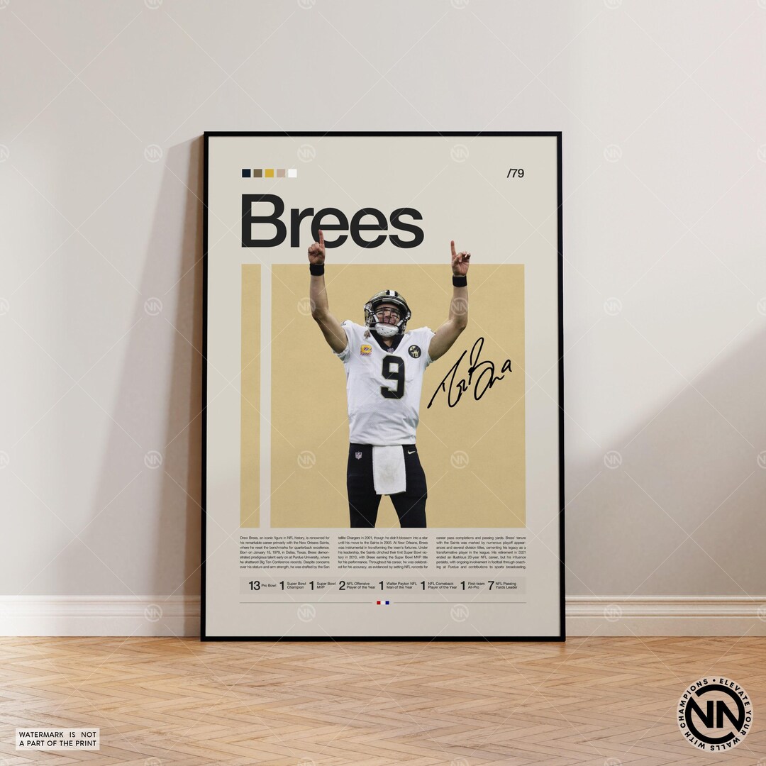 Drew Brees Poster, New Orleans Saints Print, NFL Poster, Sports Poster ...