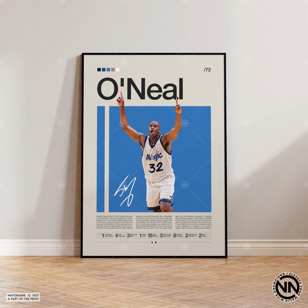 Shaquille O'neal Poster, Orlando Magic, NBA Poster, Sports Poster, Mid ...