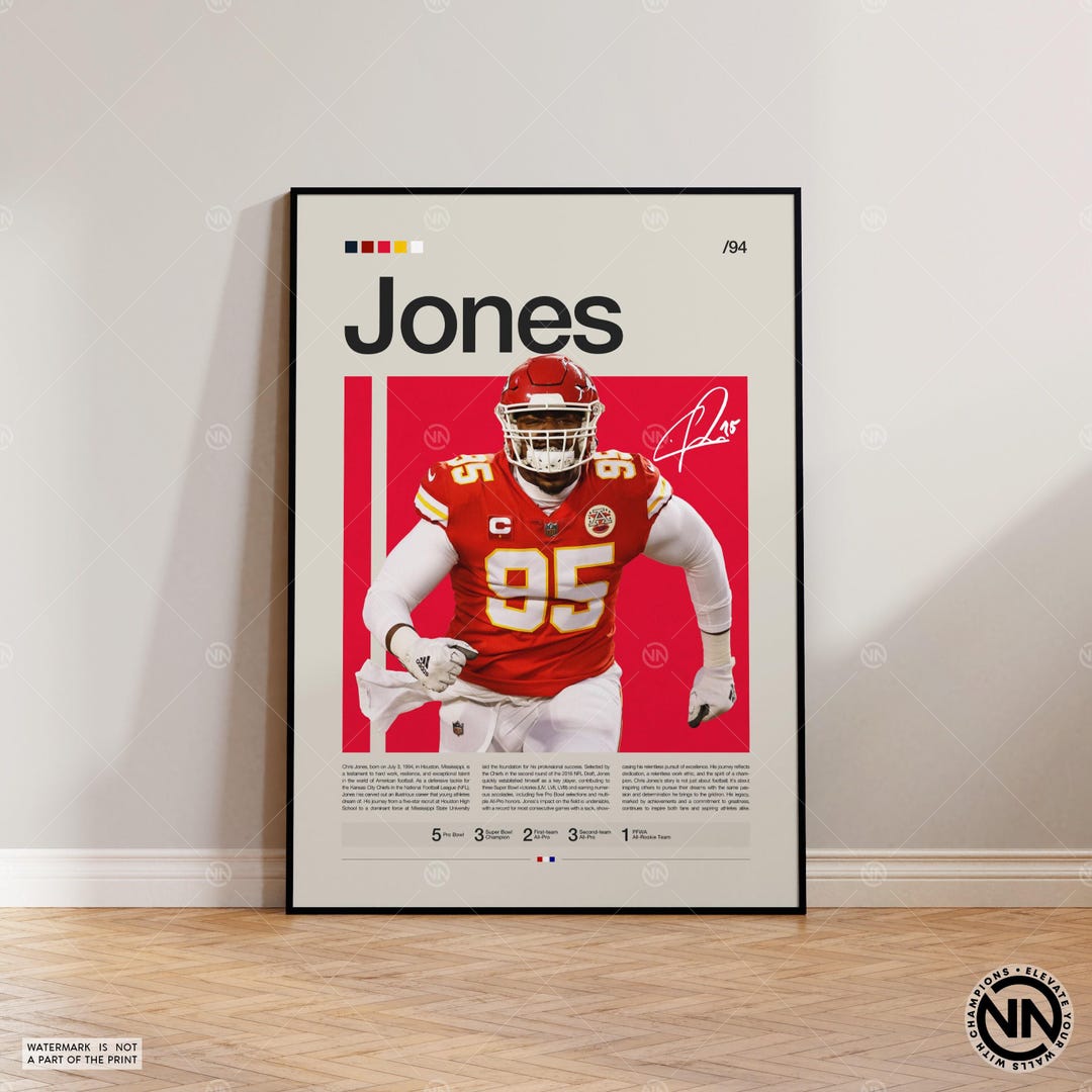 Chris Jones Poster, Kansas City Chiefs Print, NFL Poster, Sports Poster ...