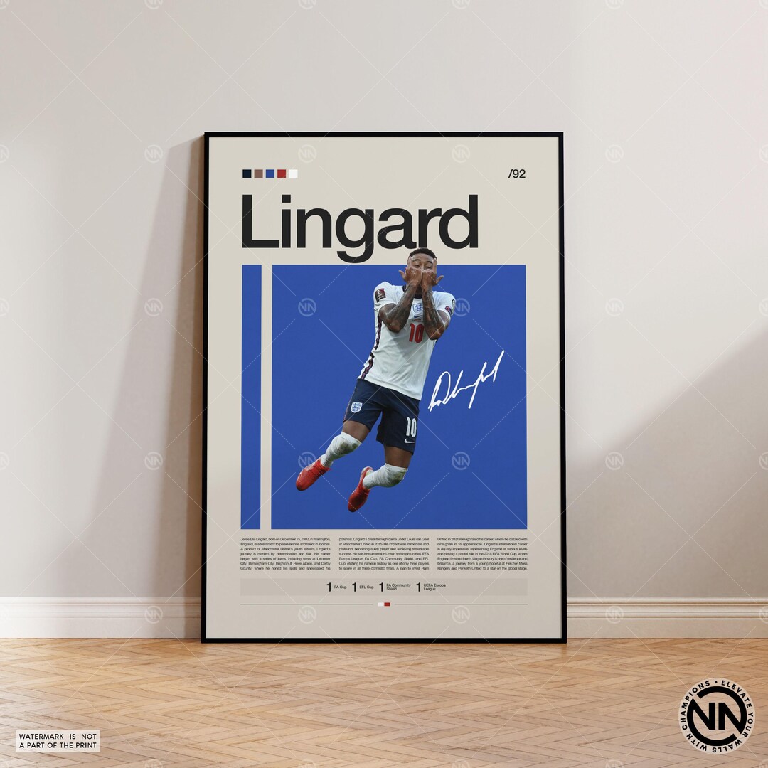 Jesse Lingard Poster, England Soccer, Soccer Gifts, Sports Poster ...