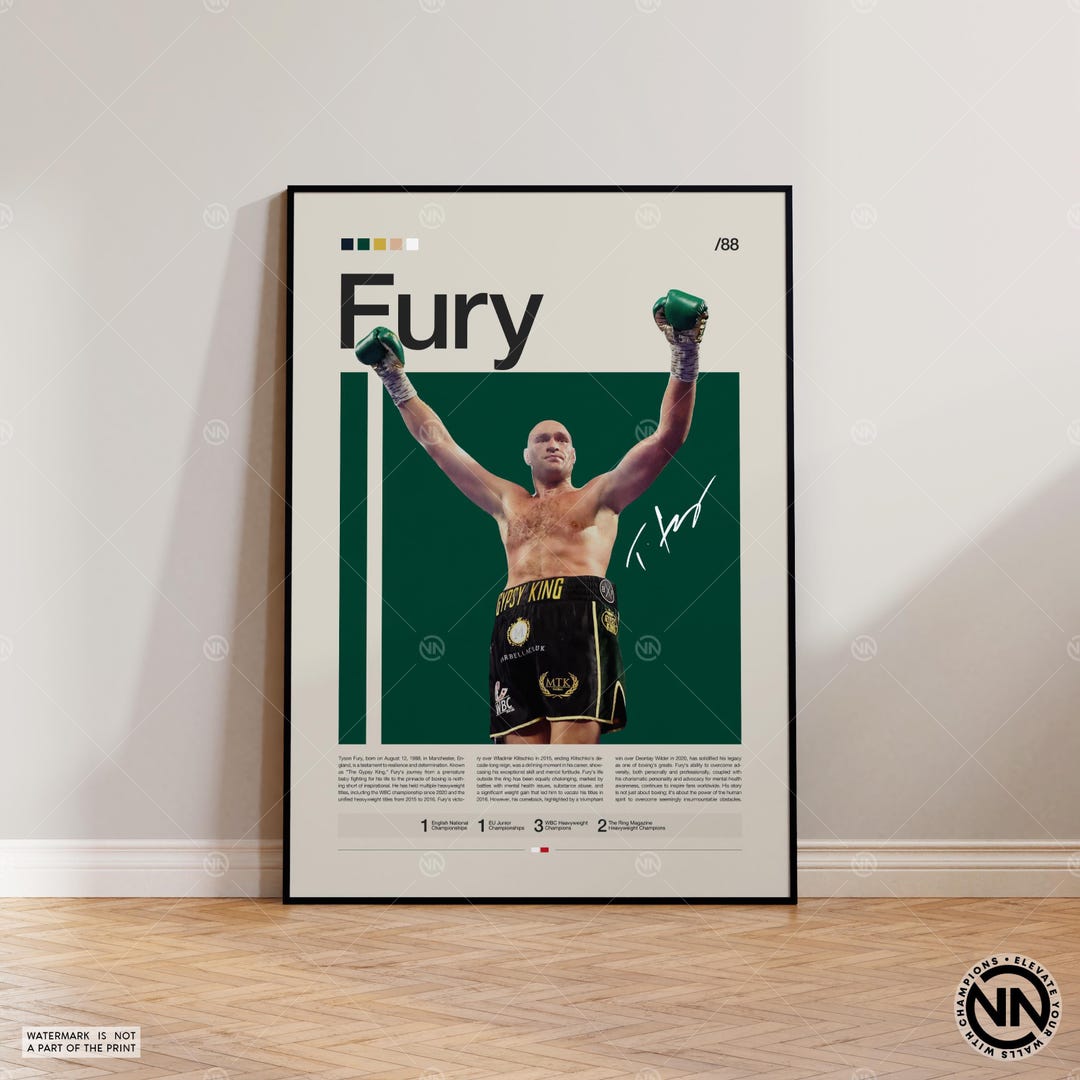 Tyson Fury Poster, Boxing Poster, Sports Poster, Boxing Wall Art, Mid ...