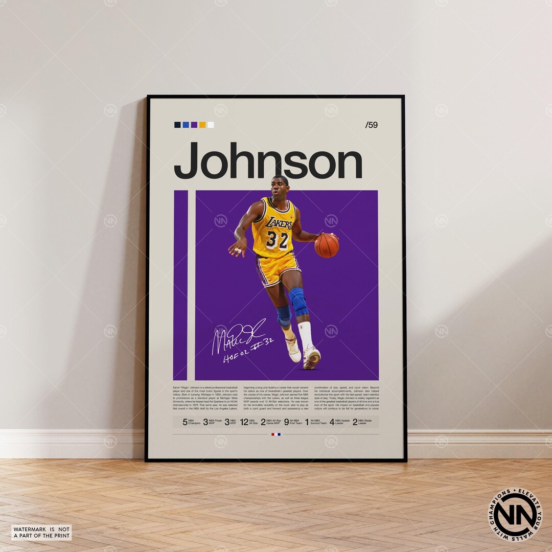 Magic Johnson Poster, LA Lakers Poster, NBA Poster, Sports Poster, Mid ...