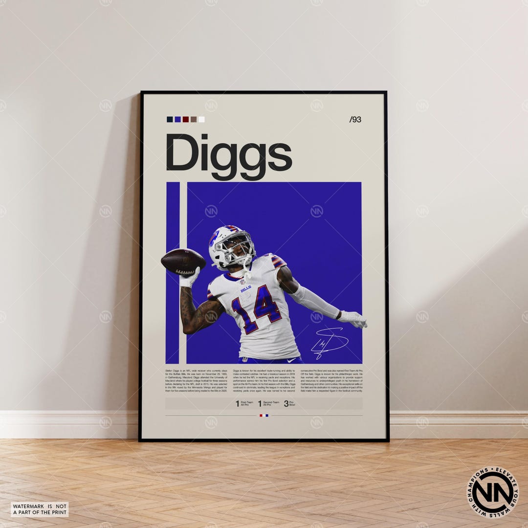 Stefon Diggs Poster, Buffalo Bills Poster, Bills Fan Gift, NFL Poster ...