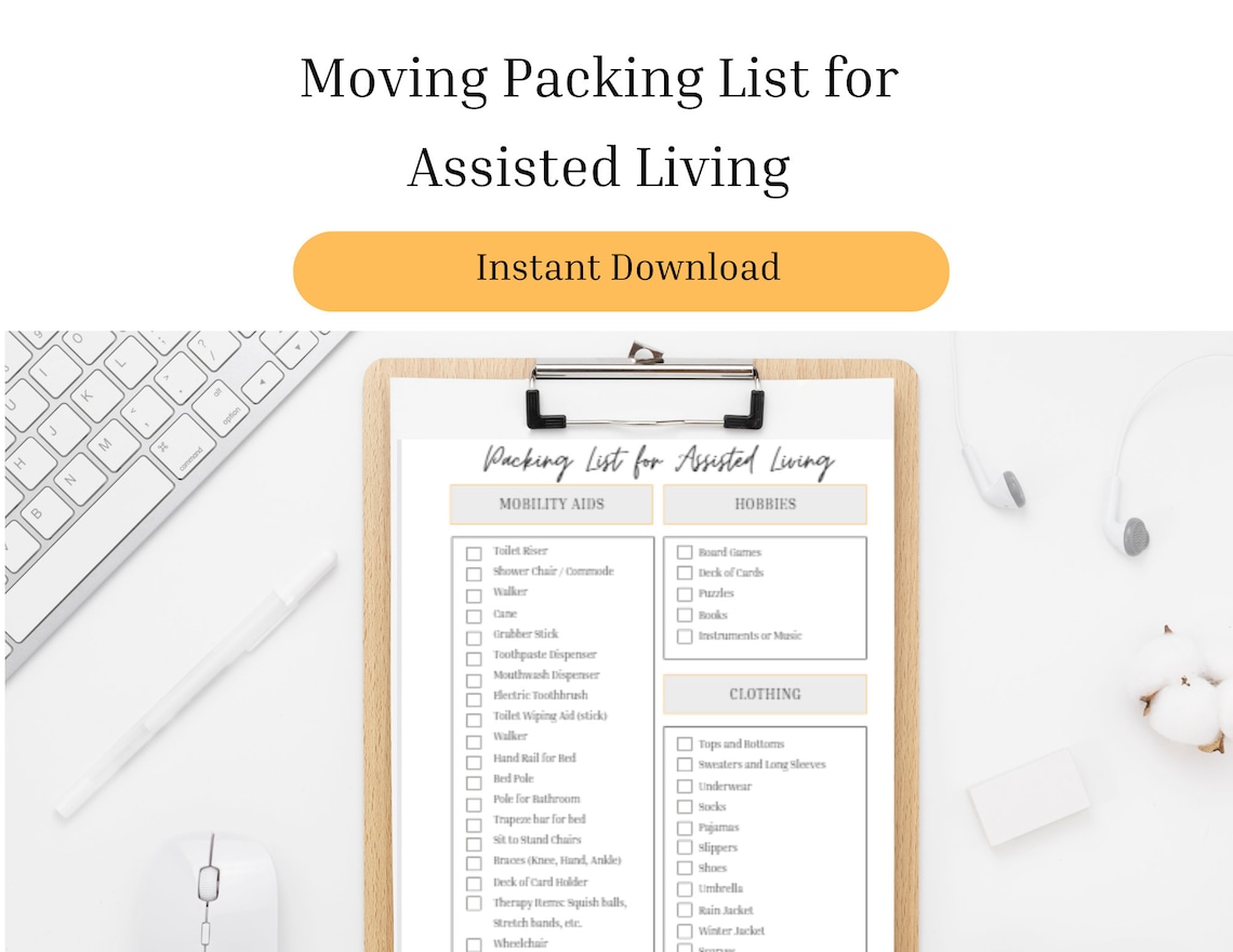 Assisted Living Moving and Packing Checklist - Etsy