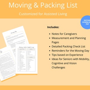 Assisted Living Moving and Packing Checklist - Etsy