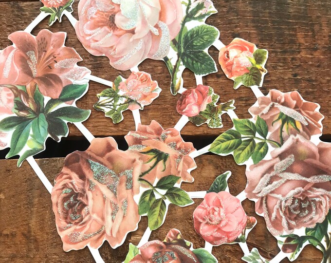 Glitter Die Cut Scraps - Roses - Die Cuts, Cut Outs, Reproduction ...