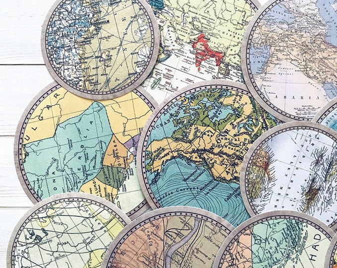 World Map Stickers - Set of 15 - Junk Journal Stickers, Paper Ephemera ...