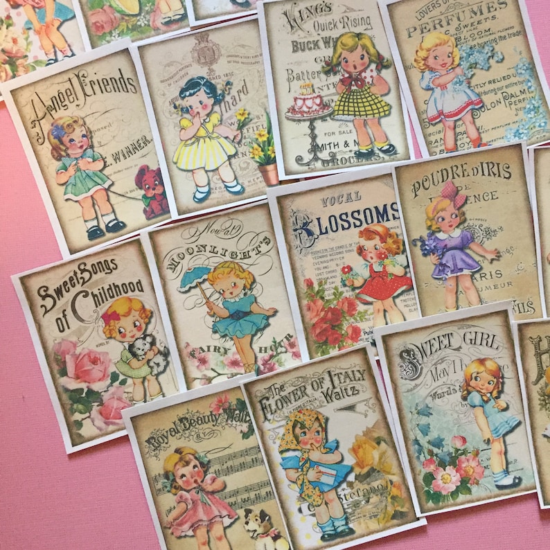 Vintage Girl Stickers Set of 18 Handmade Stickers Vintage - Etsy