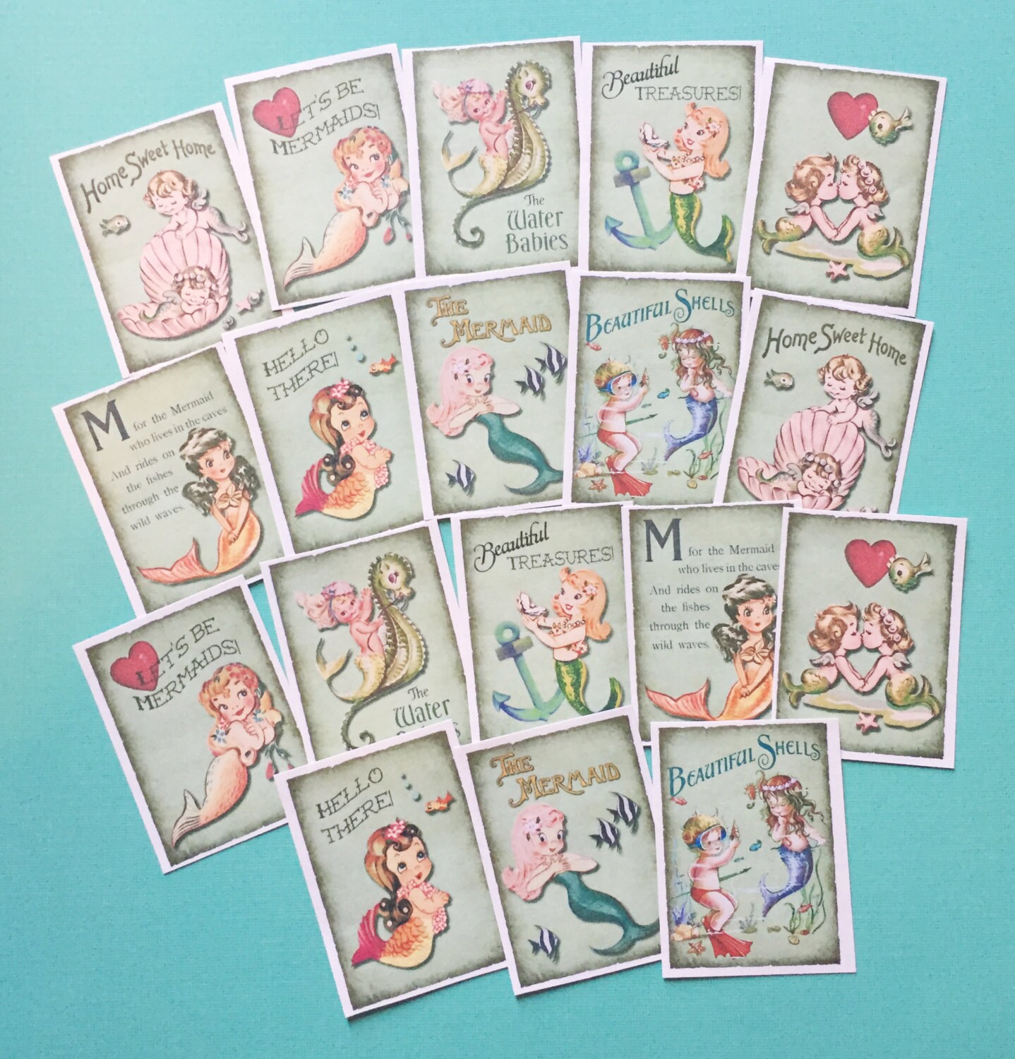Mermaid Stickers Set of 18 Handmade Stickers Vintage | Etsy