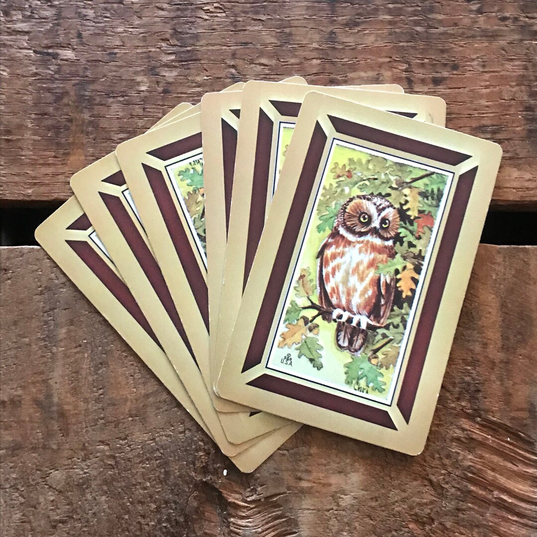 Vintage Brown Owl in Tree Playing Cards - Set of 6 - Etsy Australia