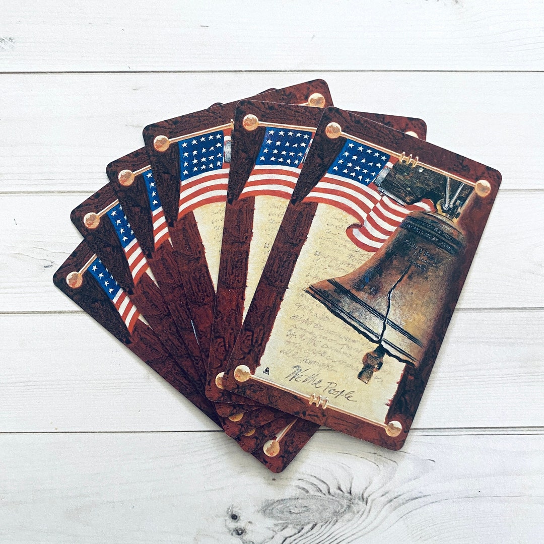 Vintage Liberty Bell Playing Cards - Set of 6 - Patriotic American Flag ...