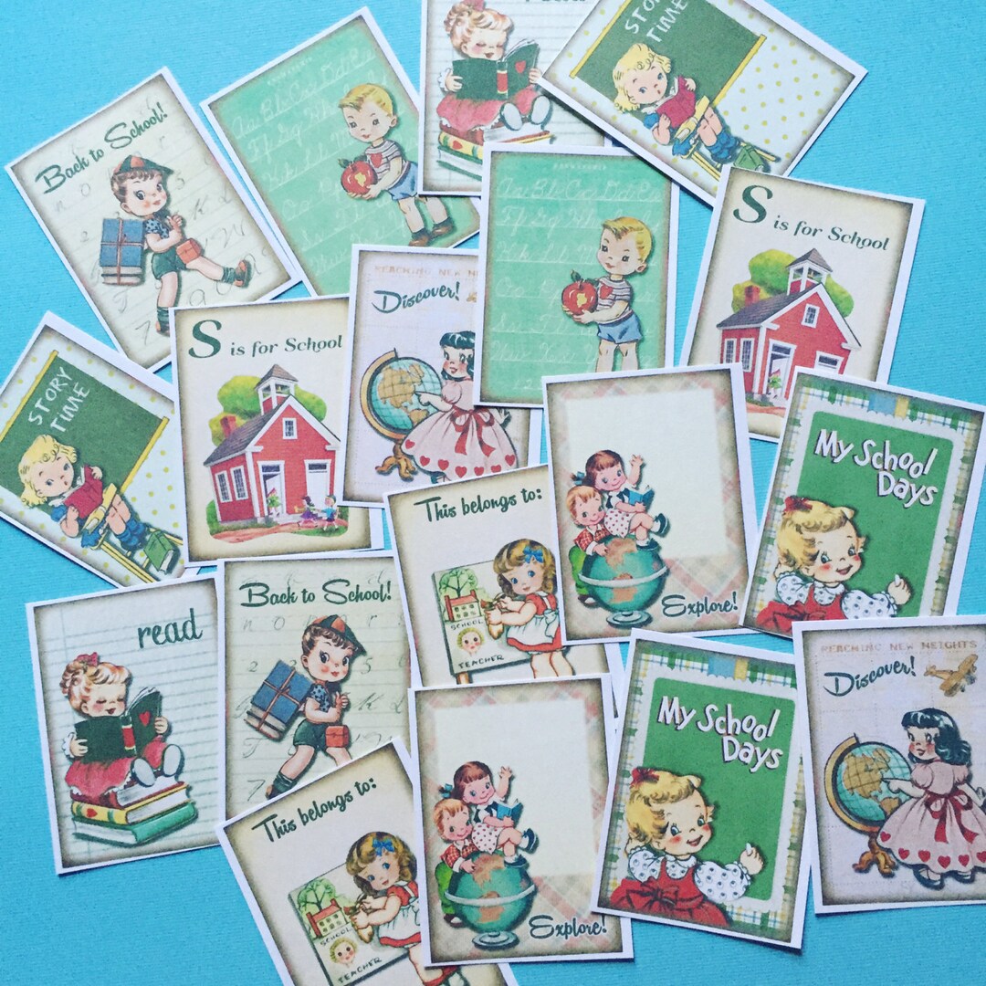 Back to School Stickers - Set of 18 - Handmade Stickers, Vintage Style ...