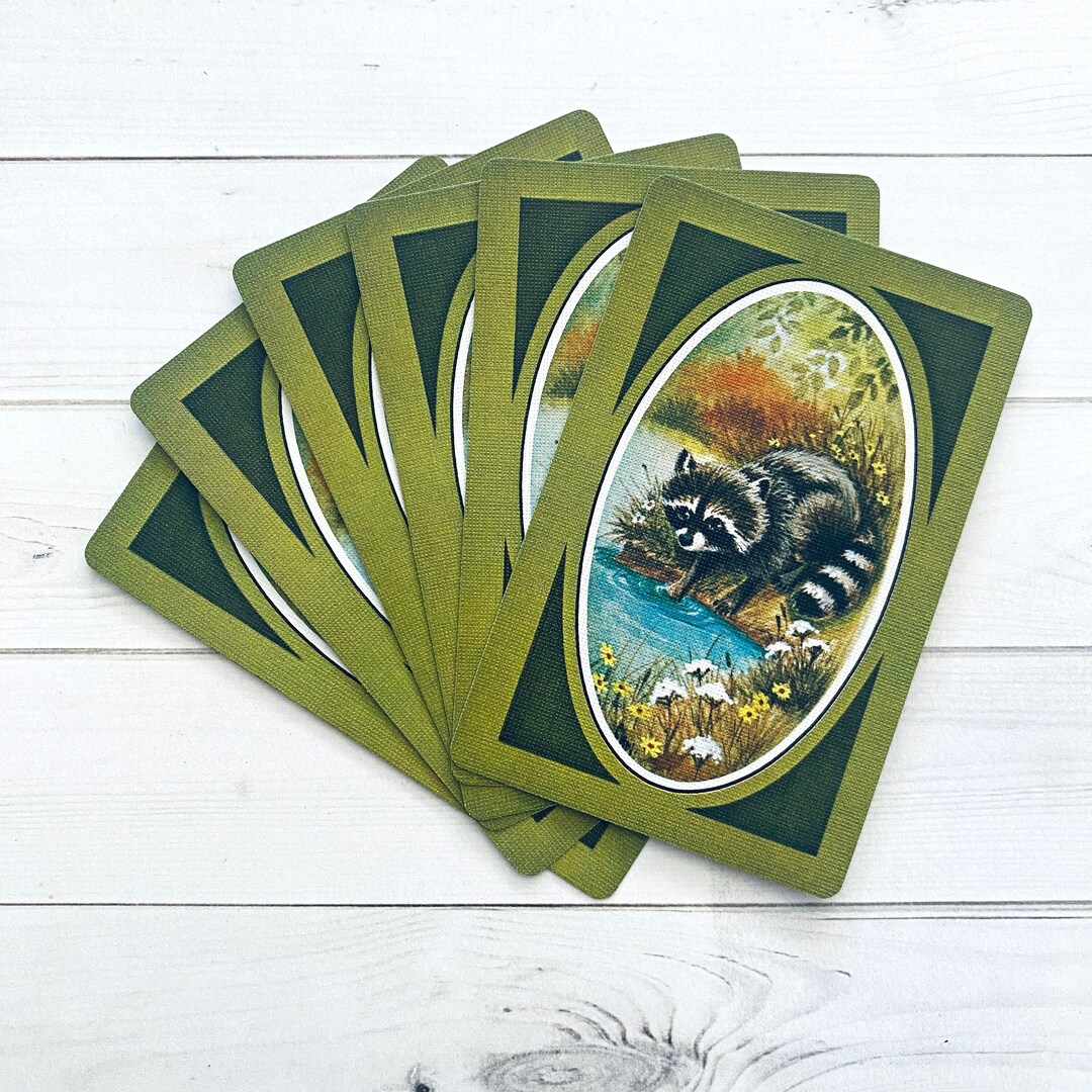 Vintage Raccoon Playing Cards - Set of 6 - Paper Ephemera, Junk Journal ...