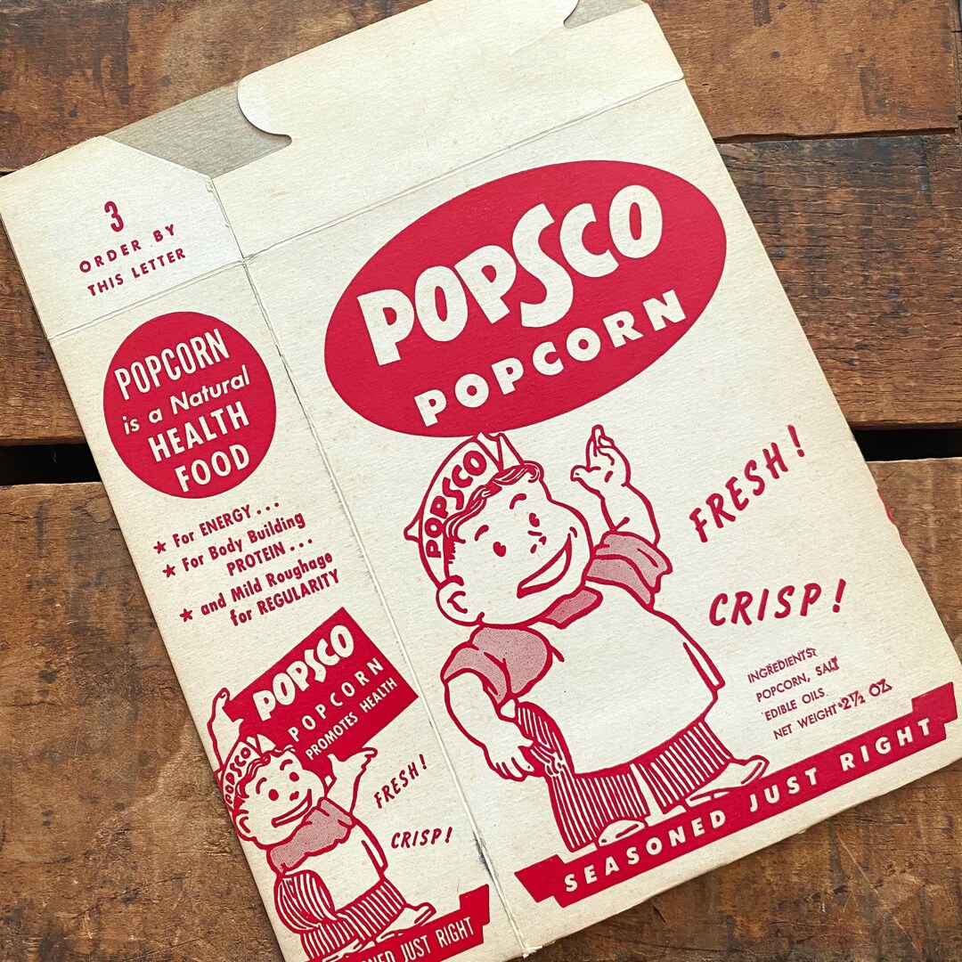 Vintage Unused Popsco Popcorn Box - 1 Box - Novelty Packaging, Paper ...