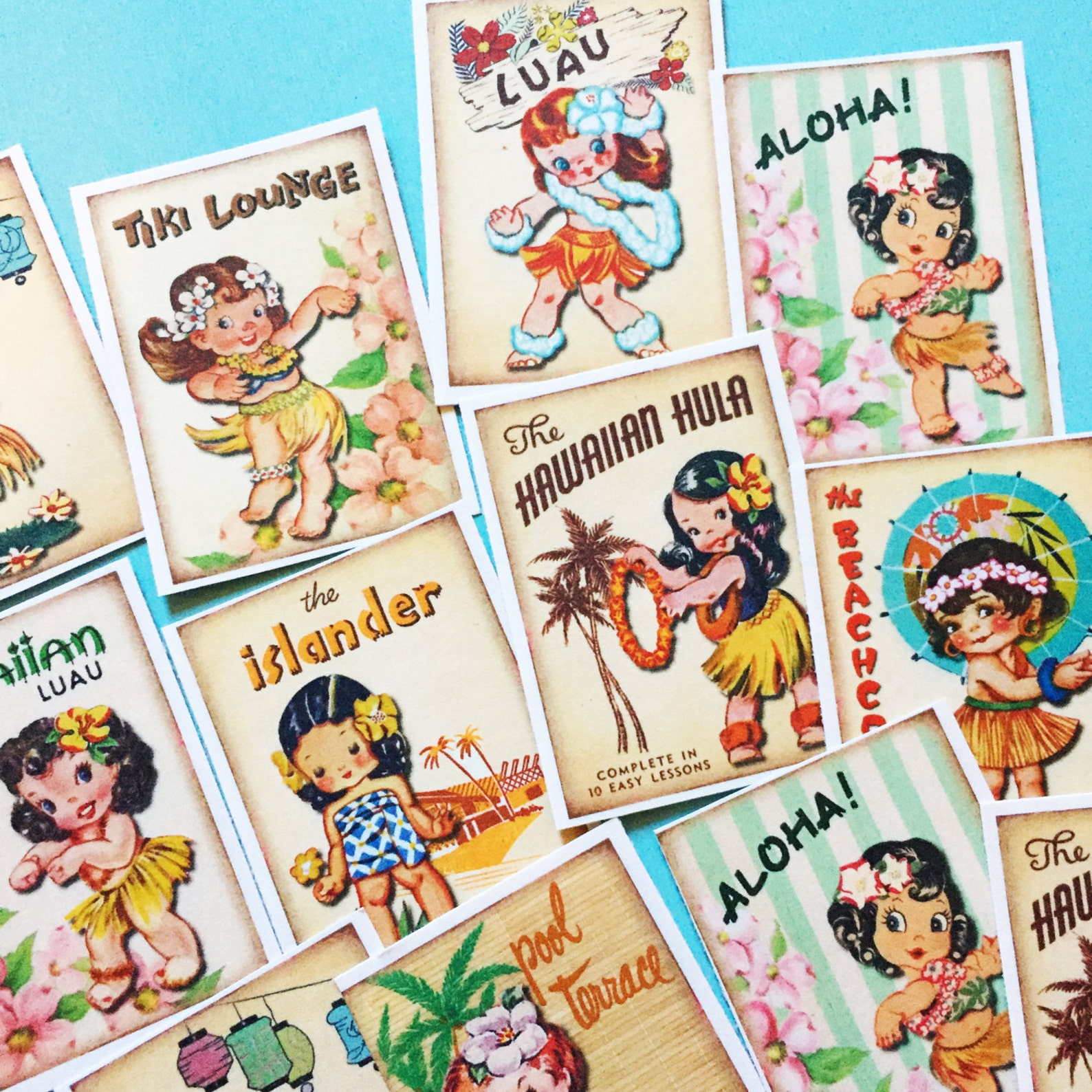 Hawaii Hula Girl Stickers - Set of 18 - Handmade Junk Journal Stickers ...