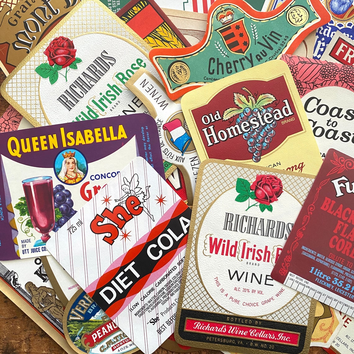 Vintage Assorted Labels Lot - Set of 27 - Paper Ephemera, Alcohol Food ...