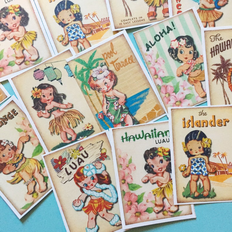 Hawaii Hula Girl Stickers - Set of 18 - Handmade Junk Journal Stickers ...
