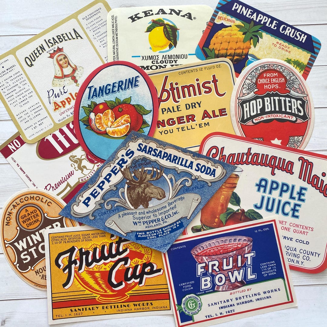 Vintage Food & Drink Labels - Random Set of 30 - Junk Journal Paper ...