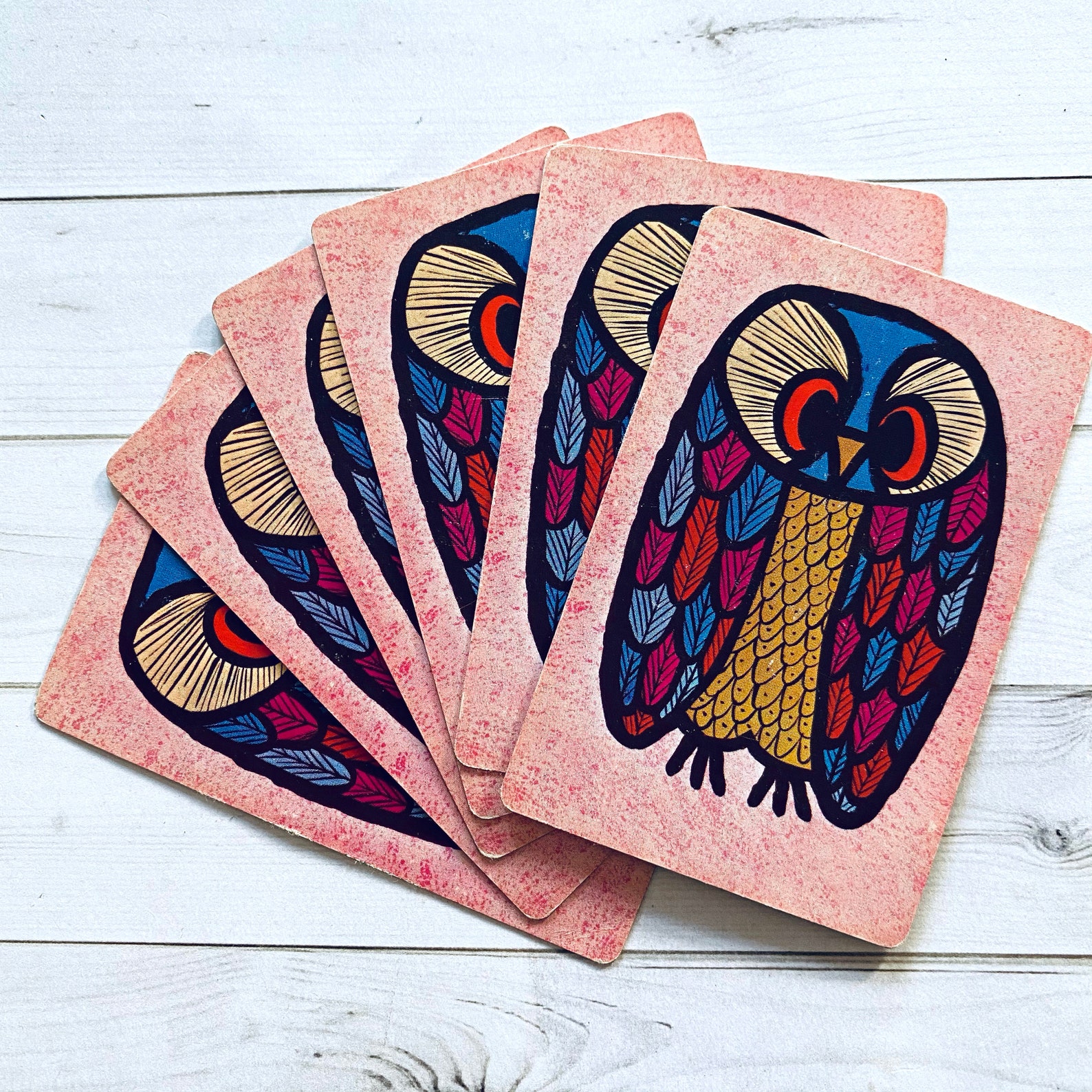 Owl Playing Cards Set of 6 Vintage Cards Vintage Children - Etsy