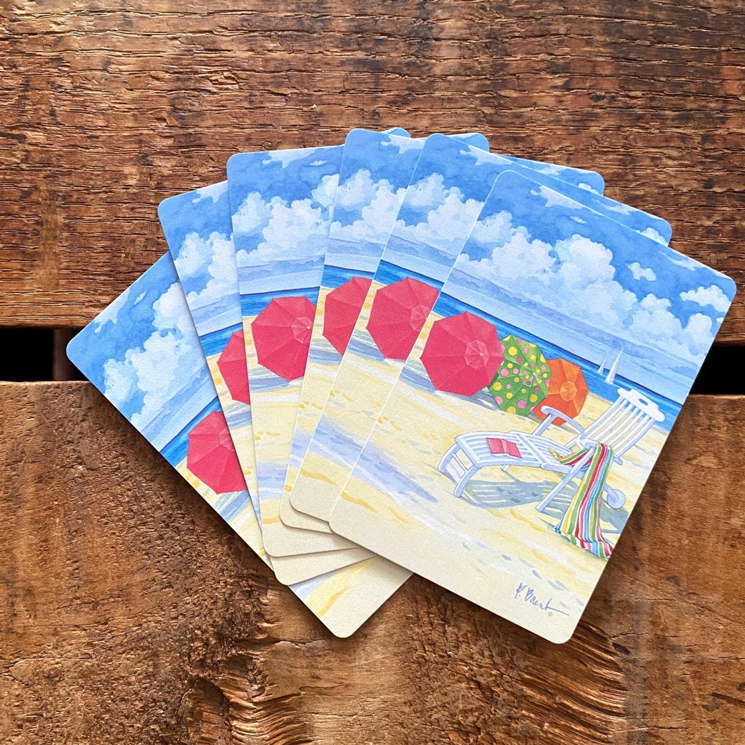 Vintage Beach Chair and Umbrellas Summer Playing Cards - Set of 6 - Etsy