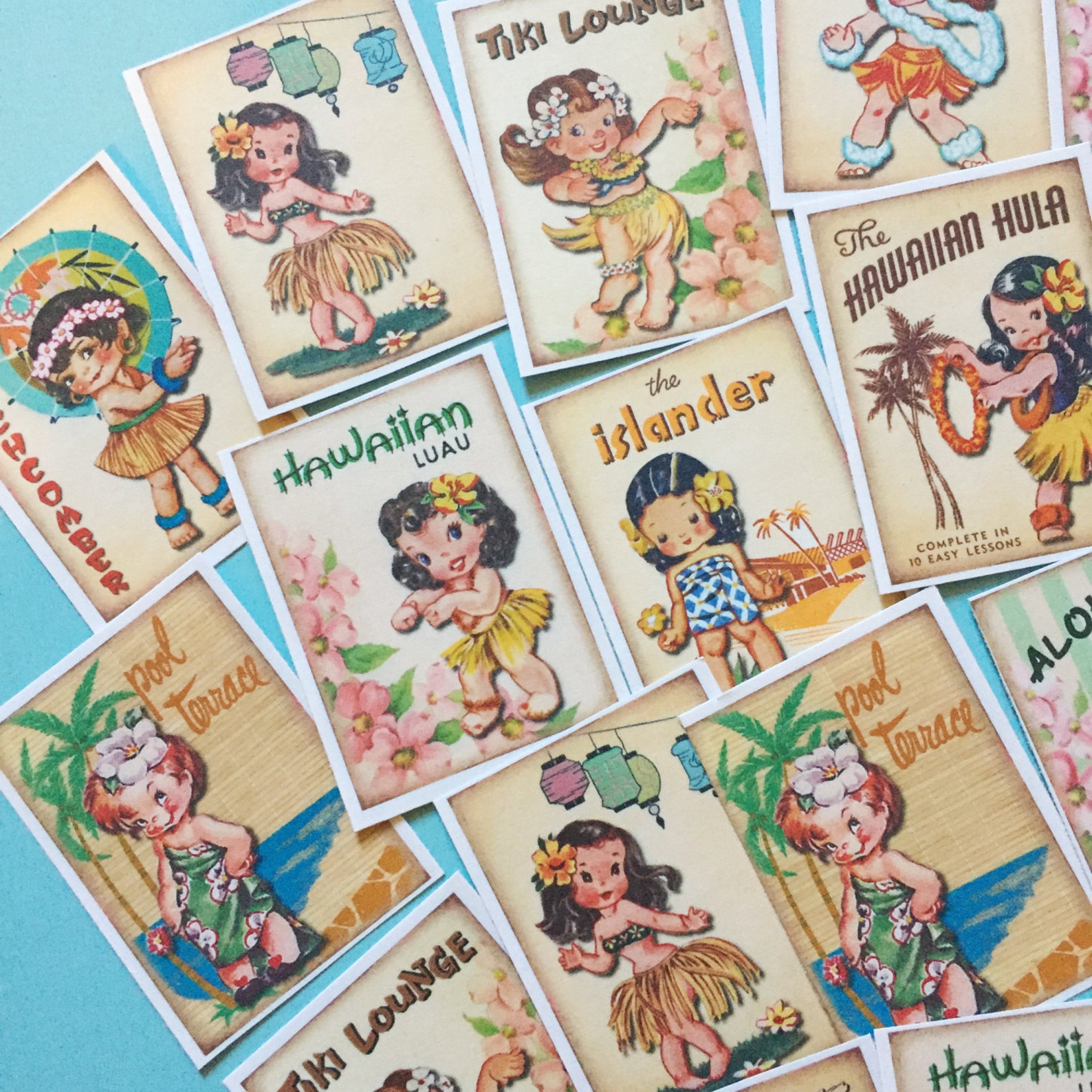 Hawaii Hula Girl Stickers - Set of 18 - Handmade Junk Journal Stickers ...