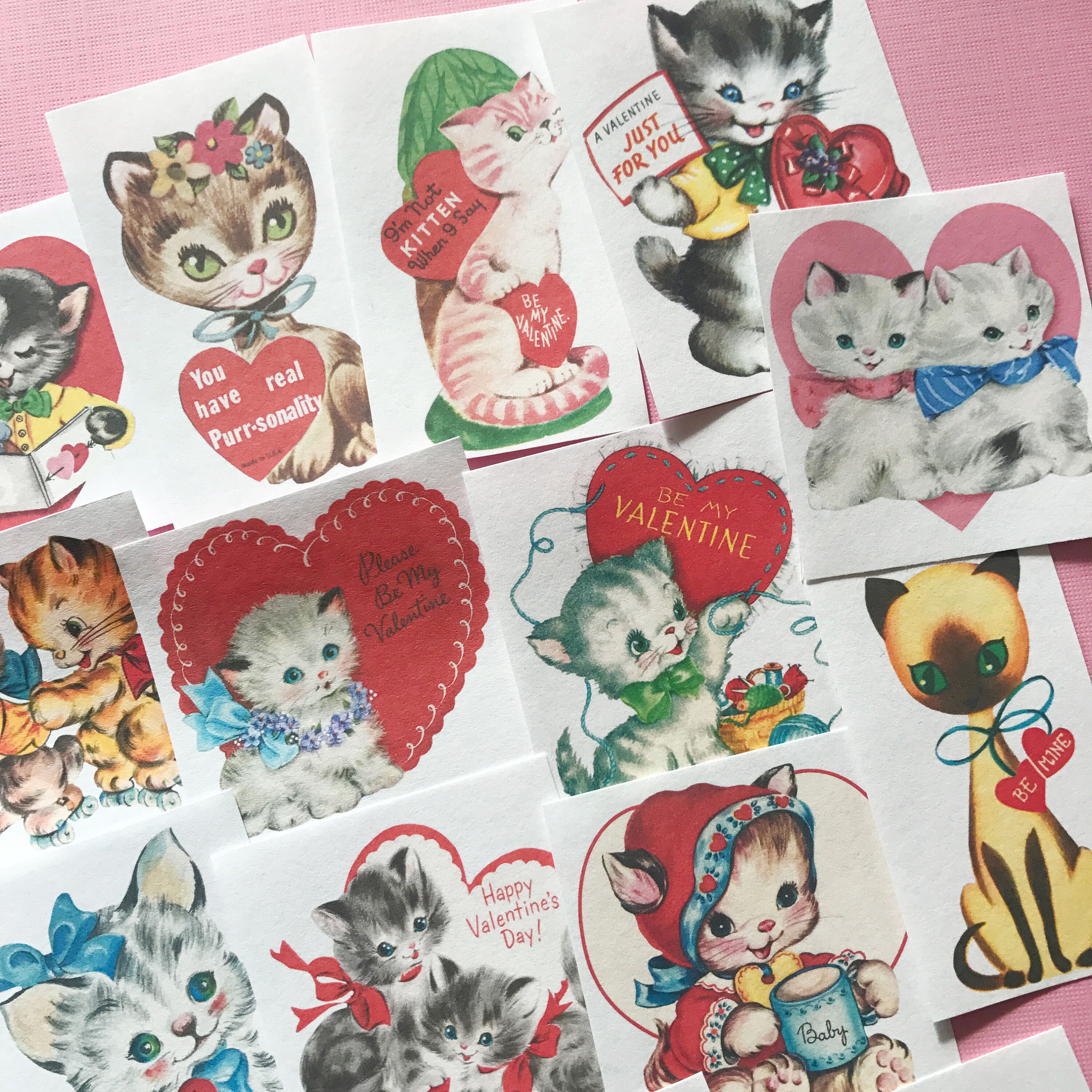 Kitten Valentine Stickers Set of 45 Handmade Stickers | Etsy