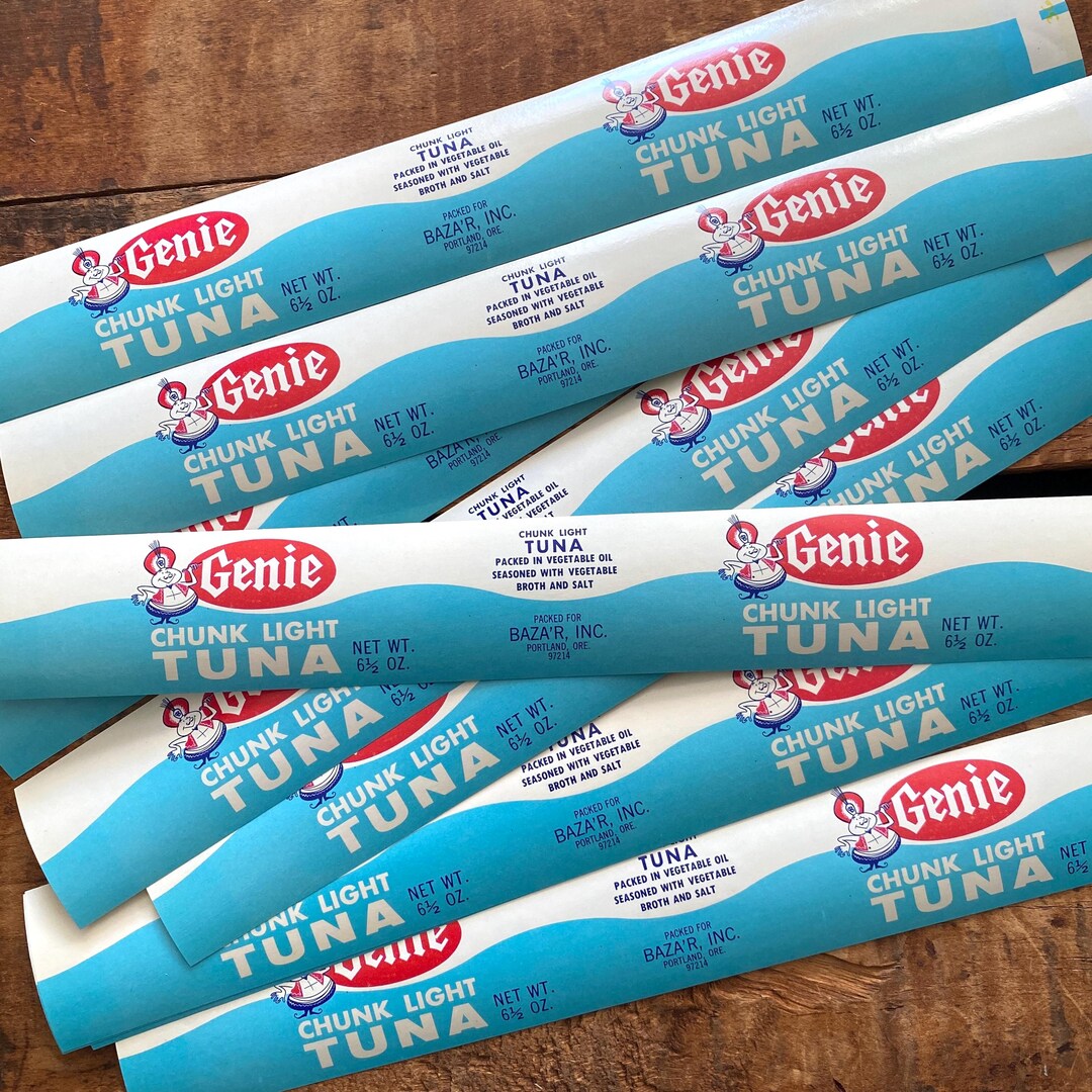 Vintage Genie Tuna Food Labels - Set of 5 - Junk Journal Paper Ephemera ...