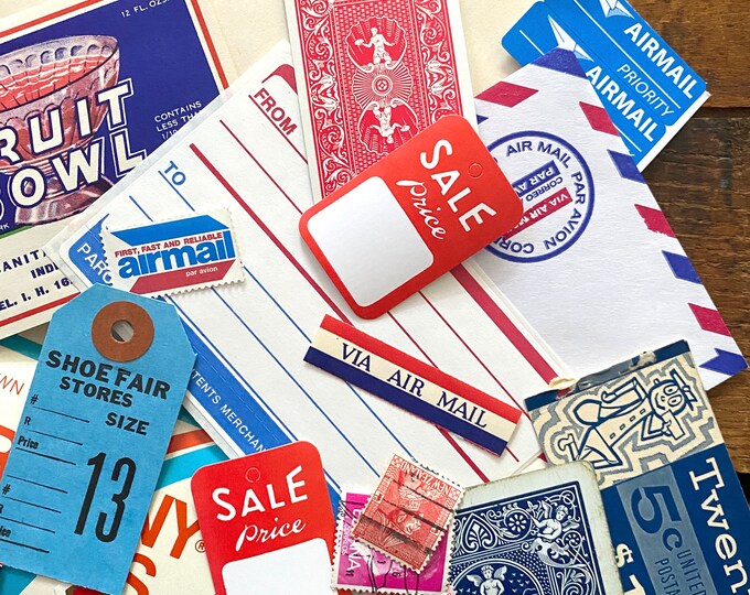 Vintage Ephemera Pack 45 Pieces Red White Blue, Travel Ephemera, Air ...