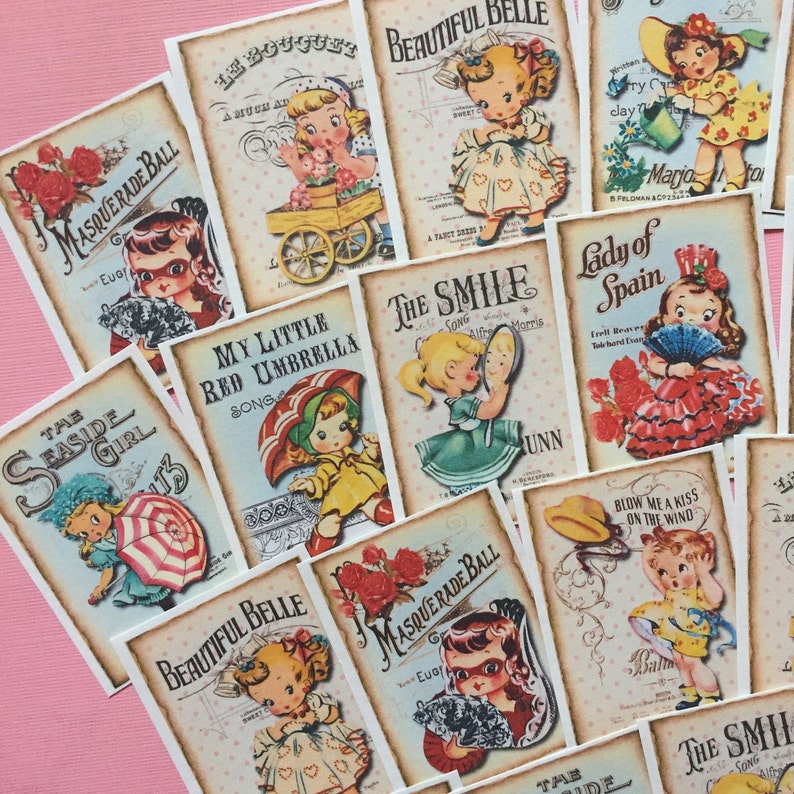 Vintage Girl Stickers Set of 18 Handmade Stickers Vintage - Etsy