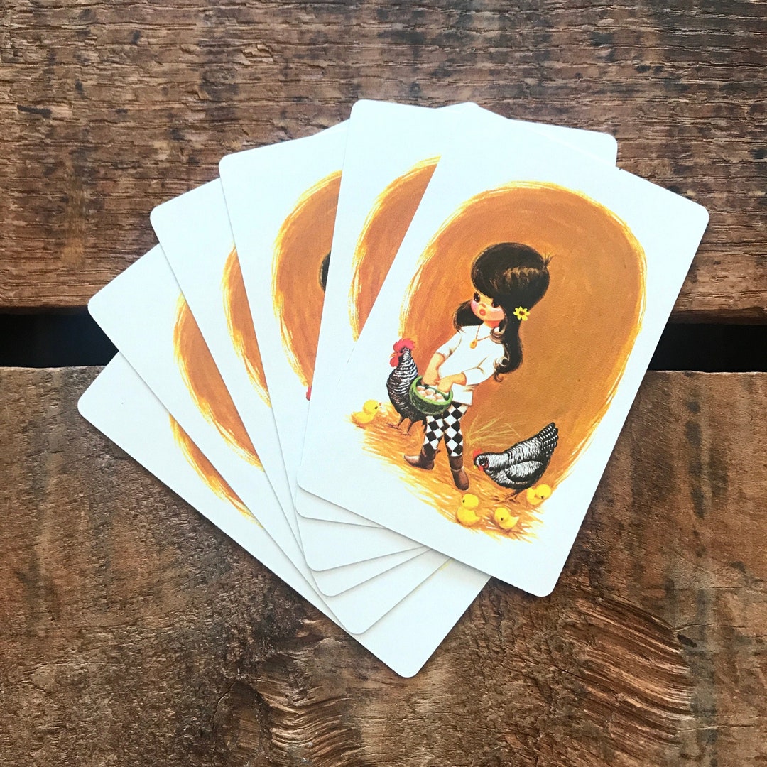 Vintage MCM Mod Harlequin Girl and Chickens Playing Cards - Set of 6 - Etsy
