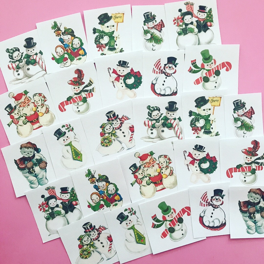 Christmas Snowman Stickers - Set of 26 - Handmade Junk Journal Stickers ...